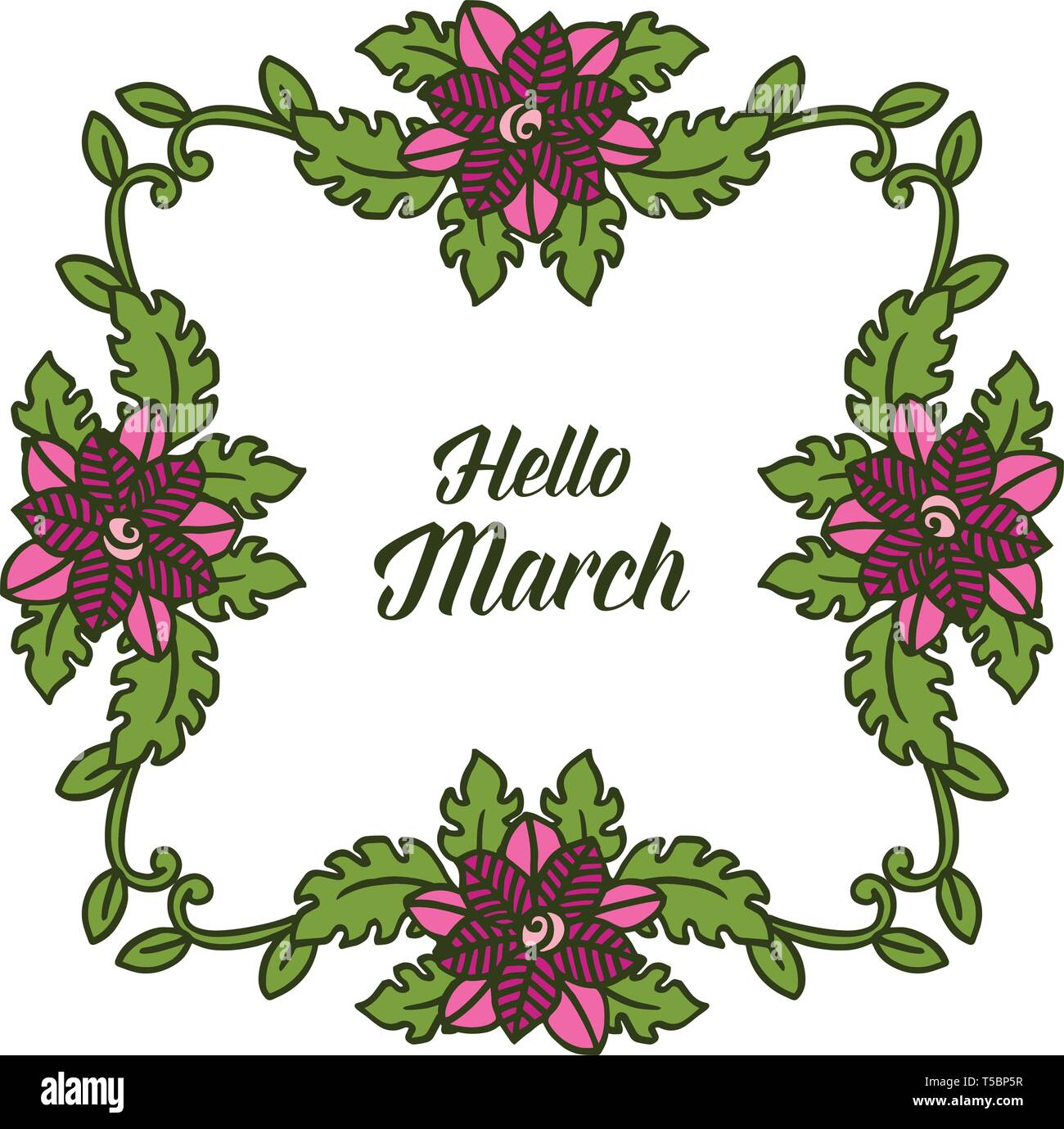 Vector illustration various flower frame for banner hello march hand ...