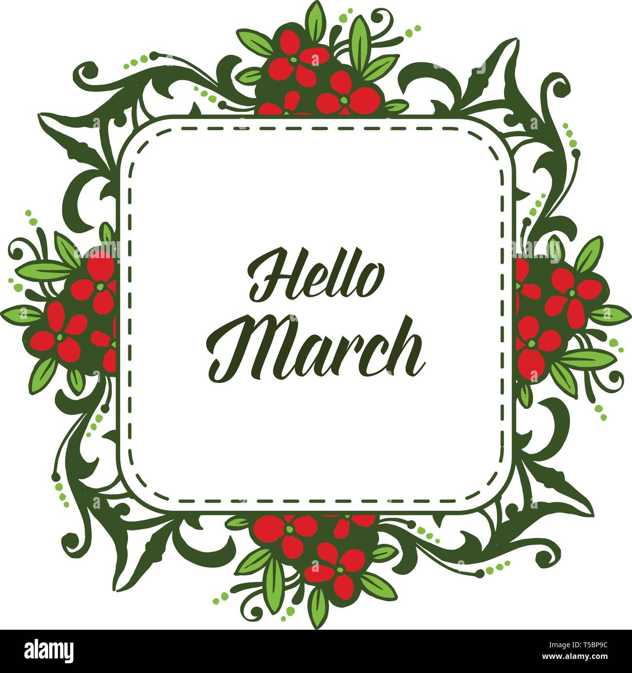 Vector illustration drawing floral frame for decorative of hello march ...