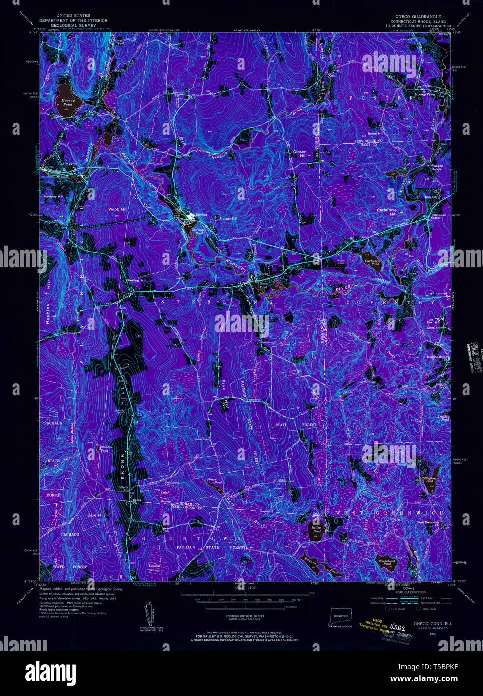 USGS TOPO Map Connecticut CT Oneco 461300 1953 24000 Inverted ...