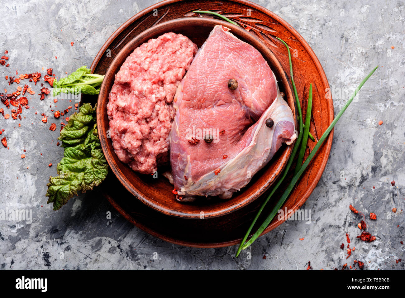 Fresh raw meat and minced beef.Fresh cut of beef meat Stock Photo - Alamy