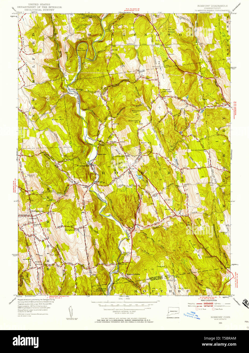 USGS TOPO Map Connecticut CT Roxbury 461265 1955 24000 Restoration ...