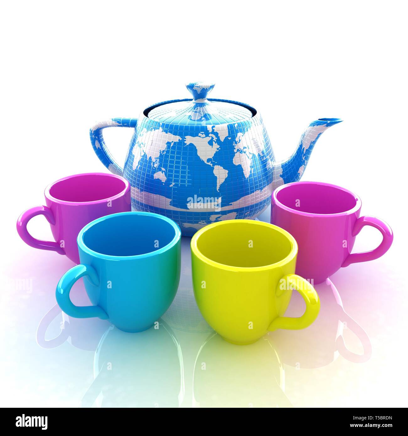 colorfull cups and teapot for earth. Globally. Drink for the entire ...