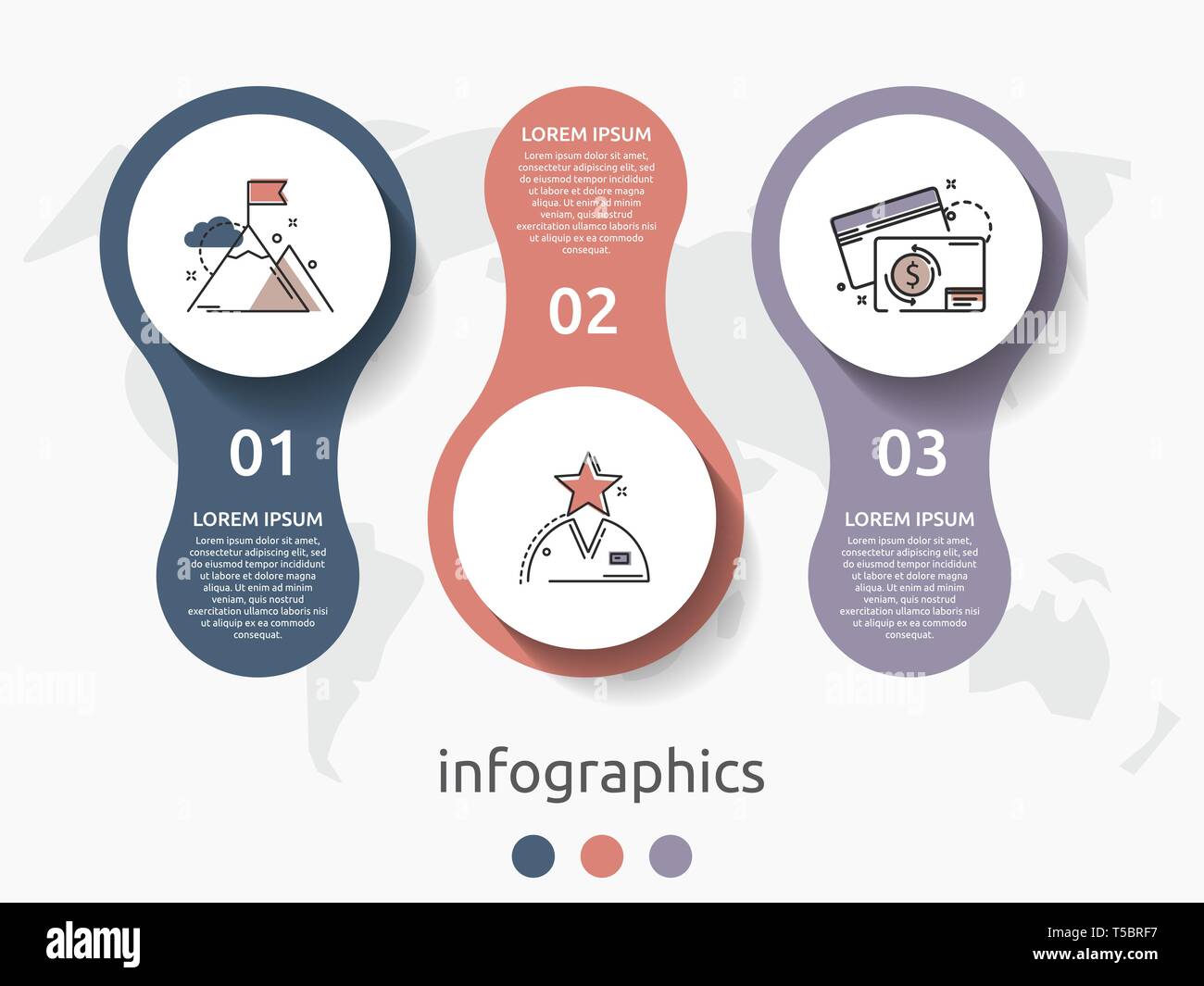 Vector infographic flat template circles for three label, diagram ...