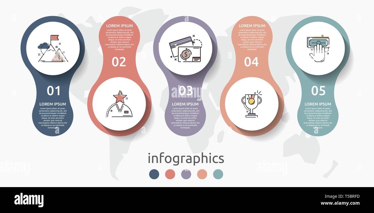Vector infographic flat template circles for five label, diagram, graph, presentation. Business ...