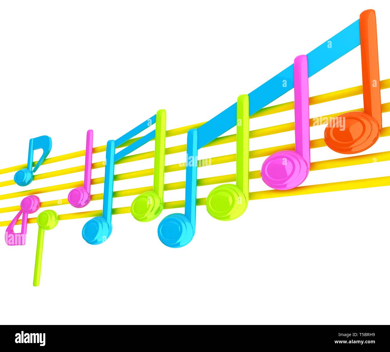 Various music notes on stave. Colorfull 3d Stock Photo - Alamy