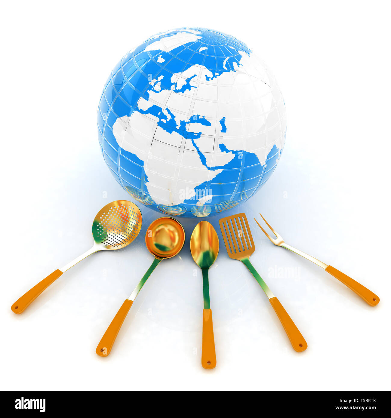 cutlery on white background around Earth Stock Photo - Alamy