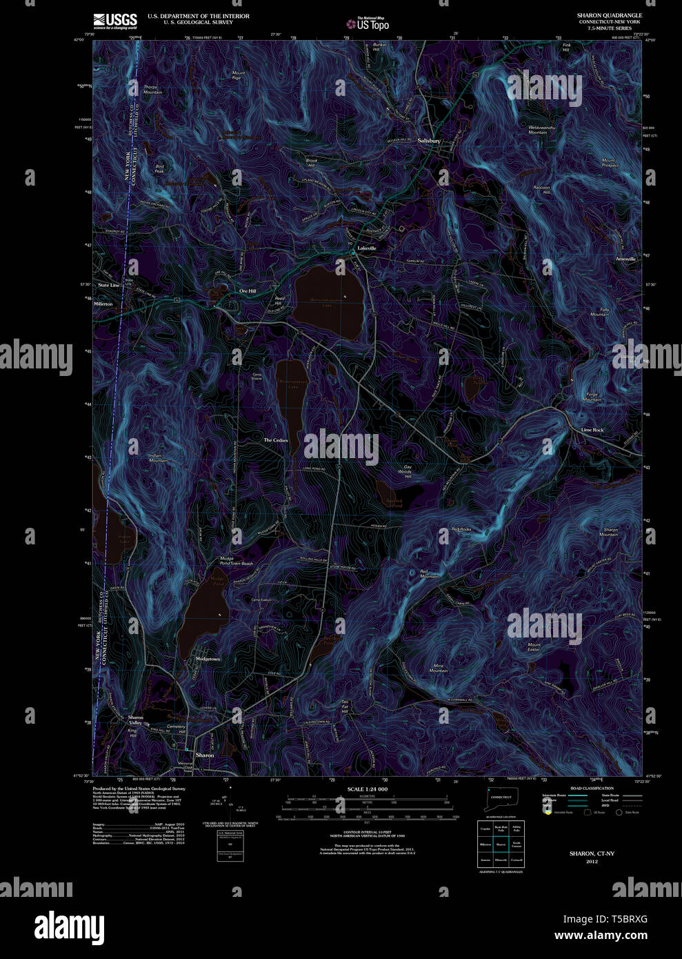USGS TOPO Map Connecticut CT Sharon 20120521 TM Inverted Restoration ...