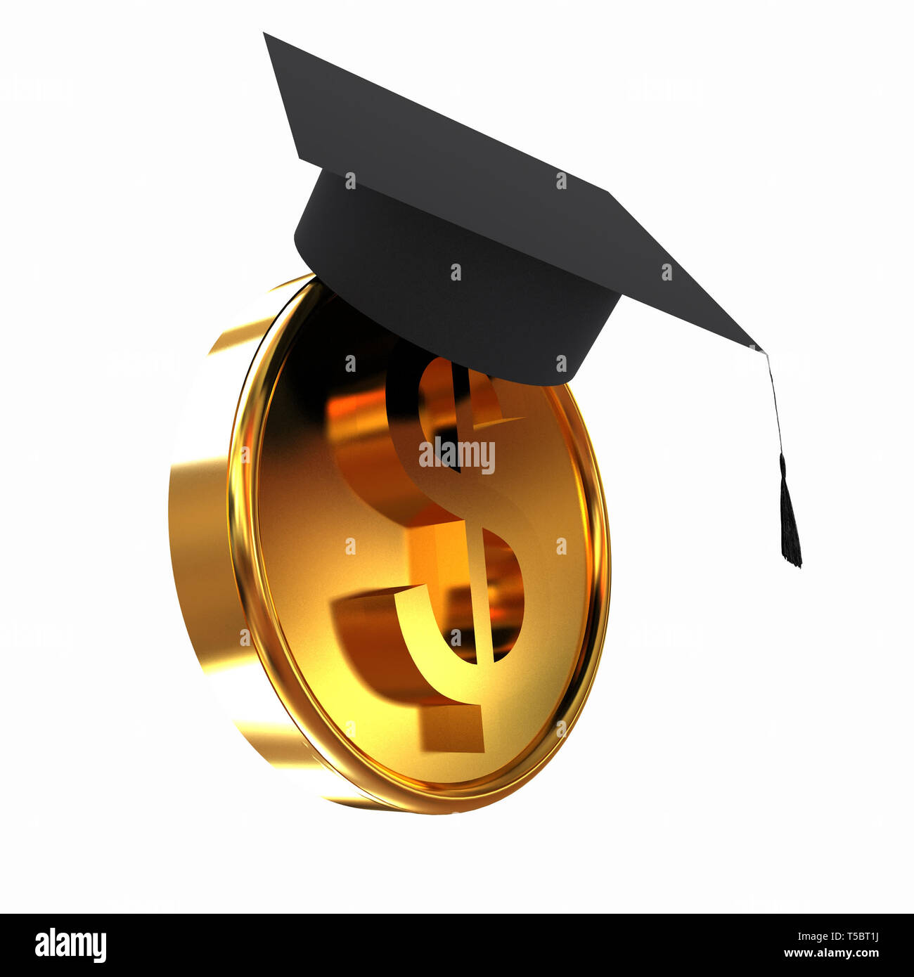 Graduation hat on gold dollar coin Stock Photo - Alamy