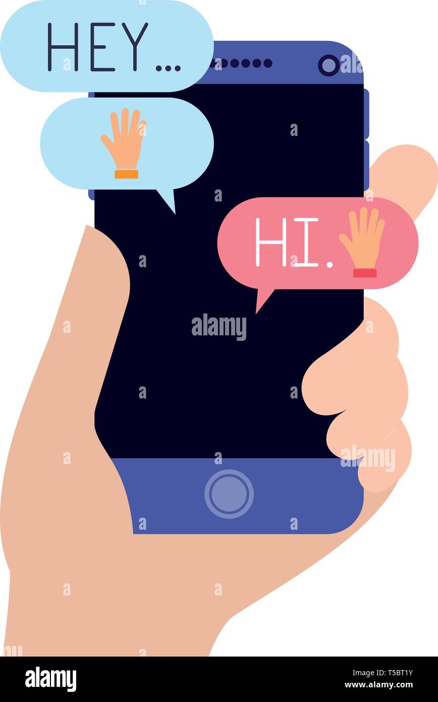 hand chatting with smartphone sending emojis Stock Vector Image & Art ...