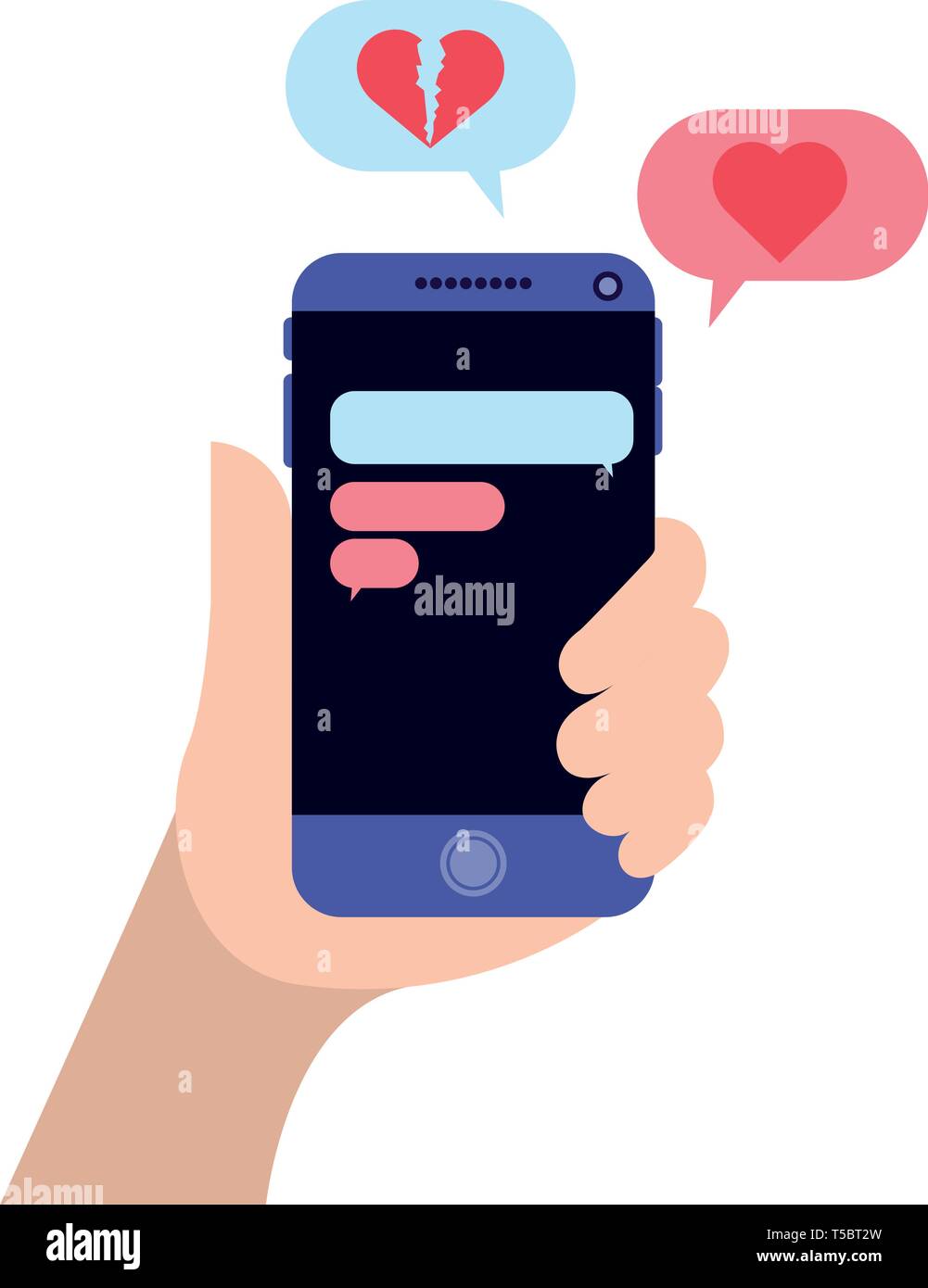 hand chatting with smartphone sending emojis Stock Vector Image & Art ...