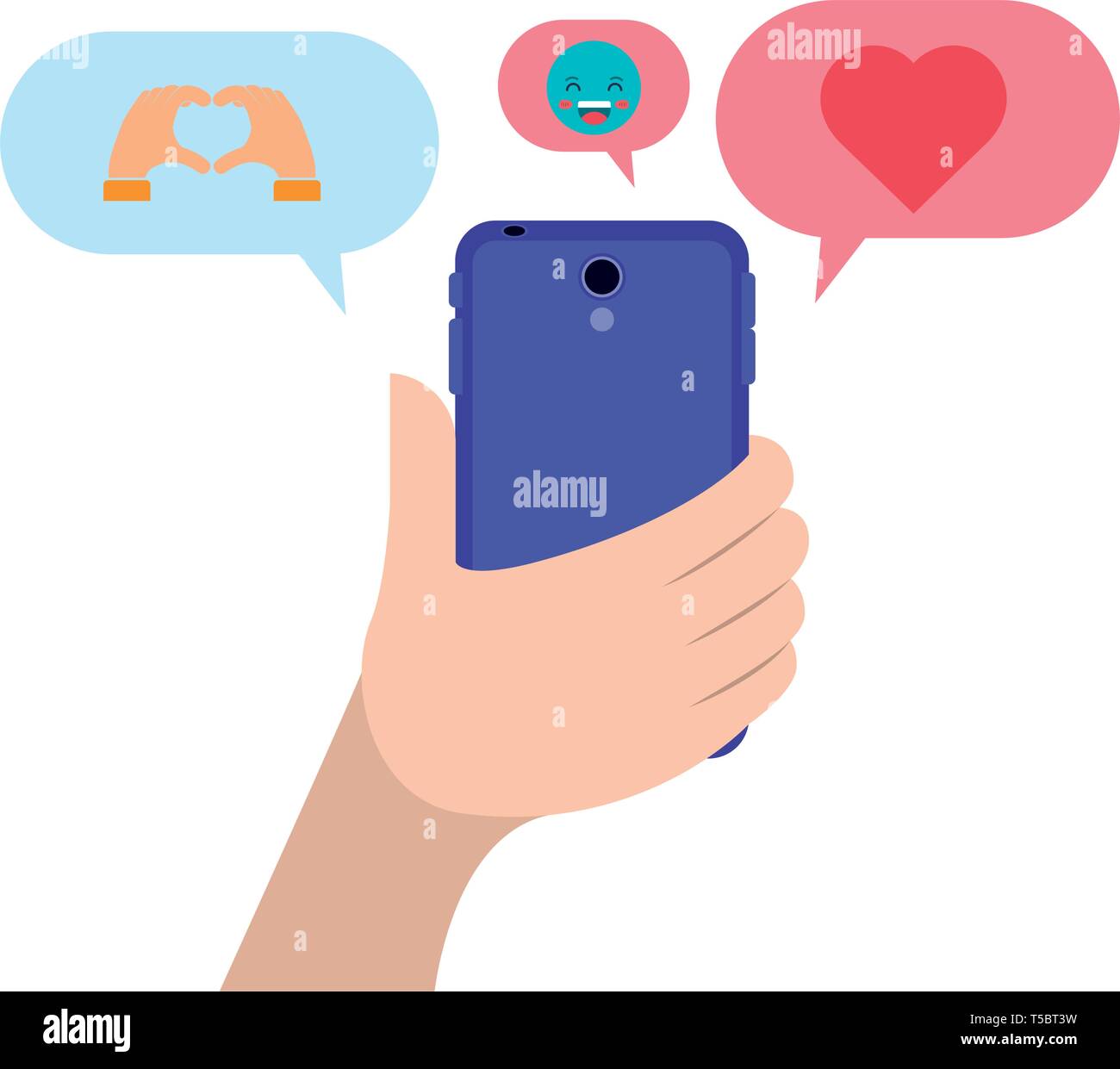 hand chatting with smartphone sending emojis Stock Vector Image & Art ...