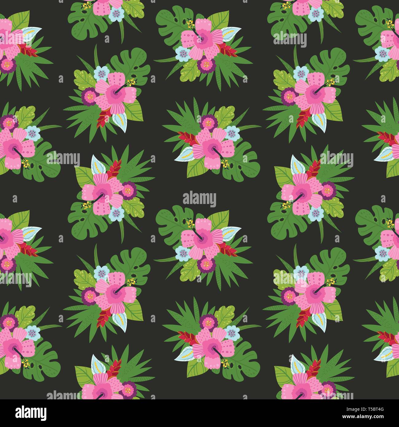 Seamless pattern with tropical leaves and flowers Stock Vector Image ...