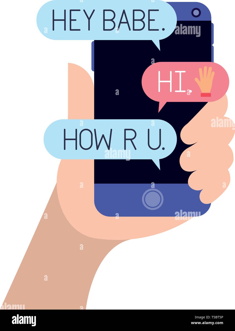 hand chatting with smartphone sending emojis Stock Vector Image & Art ...