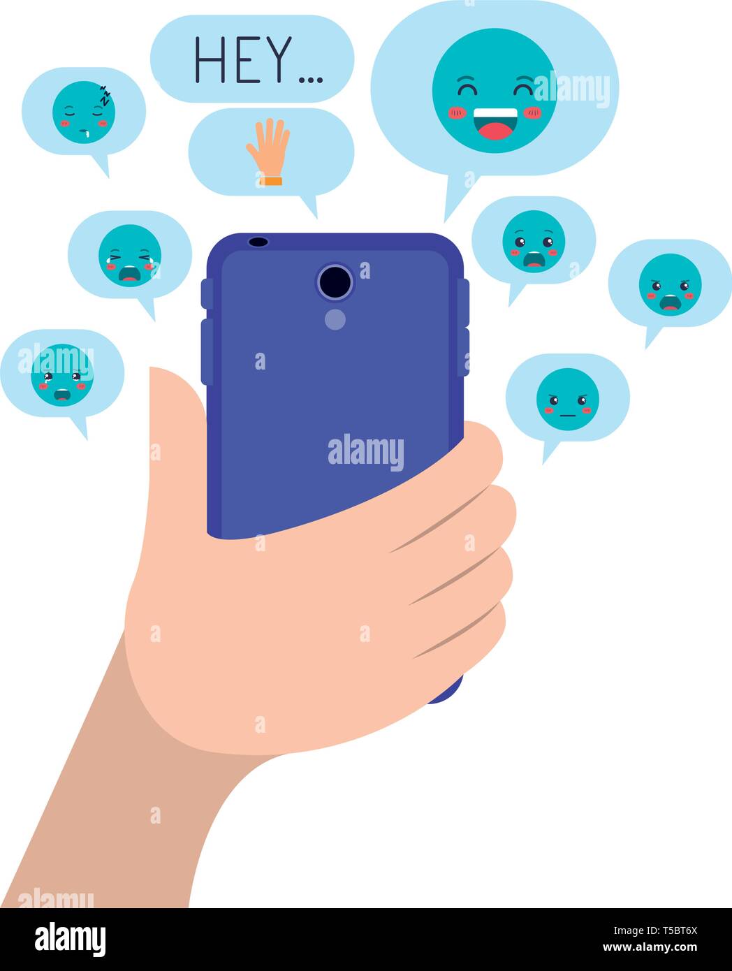 hand chatting with smartphone sending emojis Stock Vector Image & Art ...