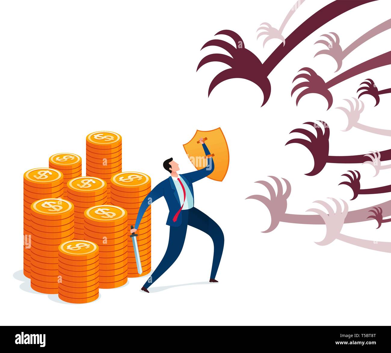 Businessman protect his wealth from attack. Business concept ...
