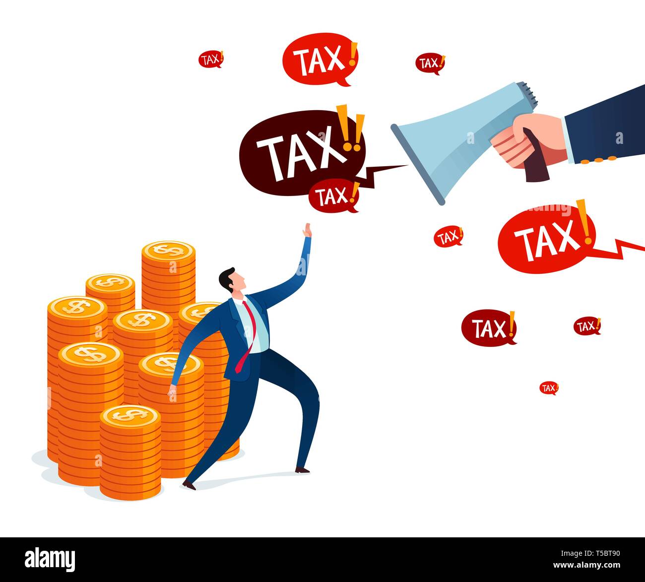 Businessman protect his wealth from tax. Business concept illustration ...