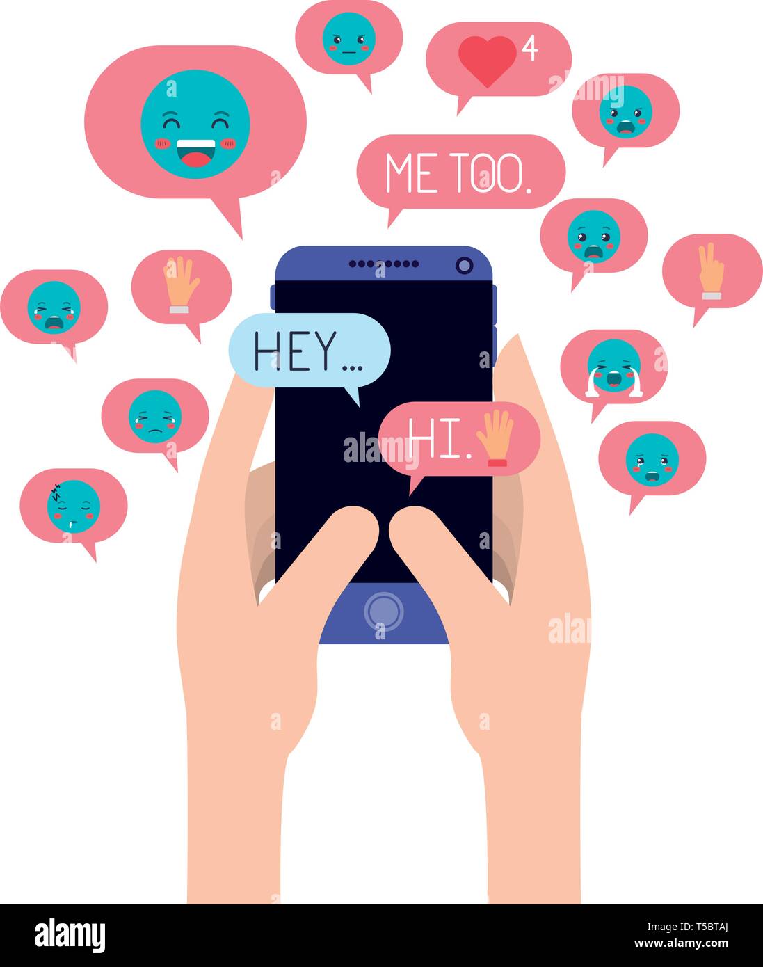hand chatting with smartphone sending emojis Stock Vector Image & Art ...