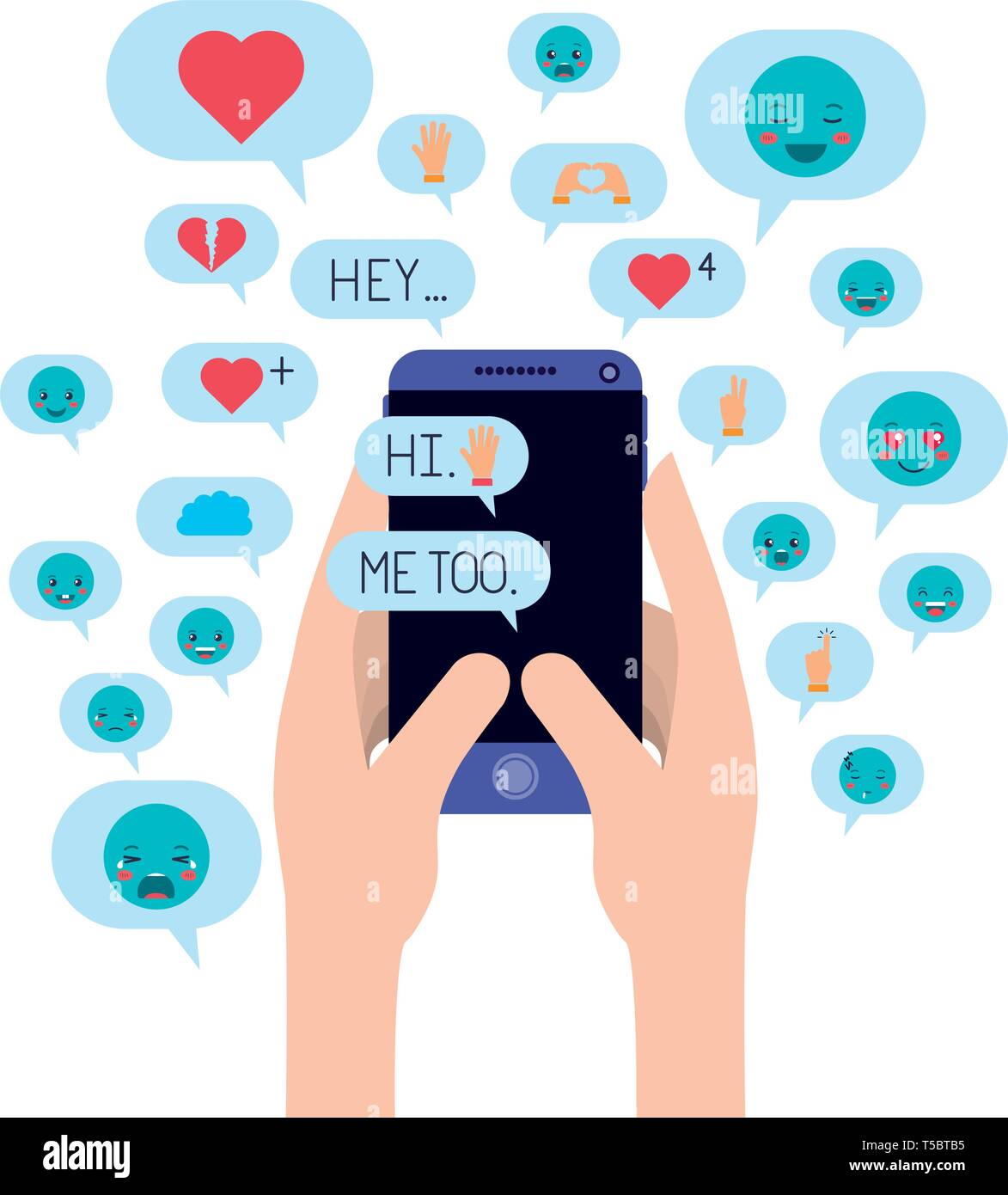 hands using smartphone and social media icons Stock Vector Image & Art ...