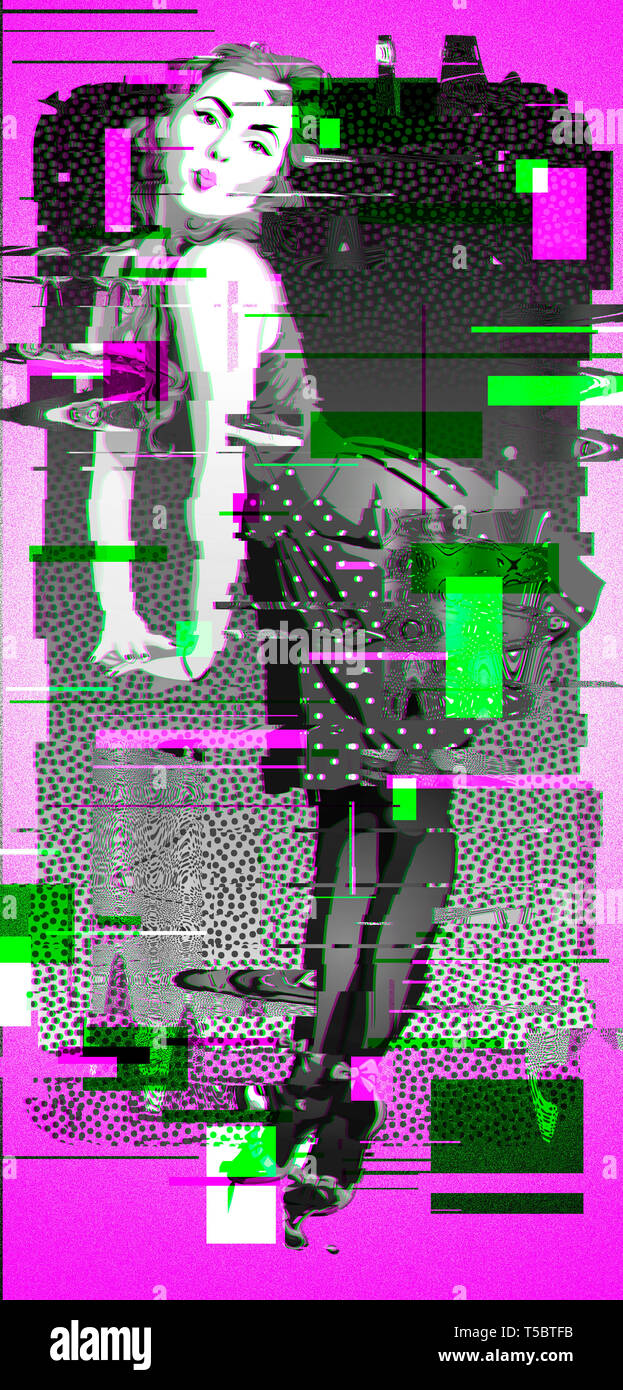 Illustration in styles: waves, disintegration, split, glitch ...