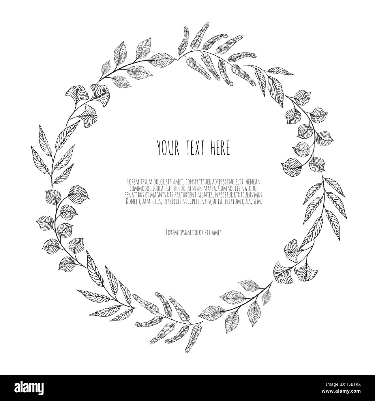Vector wreath with simple branches and leaves Stock Vector Image & Art ...