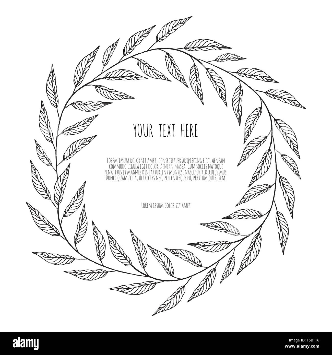 Vector wreath with simple branches and leaves Stock Vector Image & Art ...