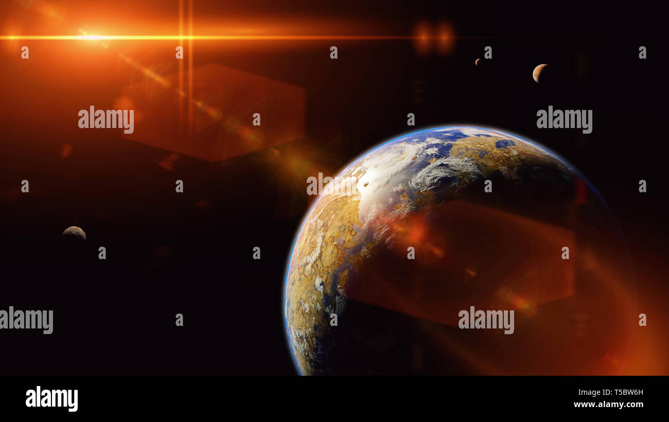 beautiful exoplanet, alien planet with moons (3d space illustration ...