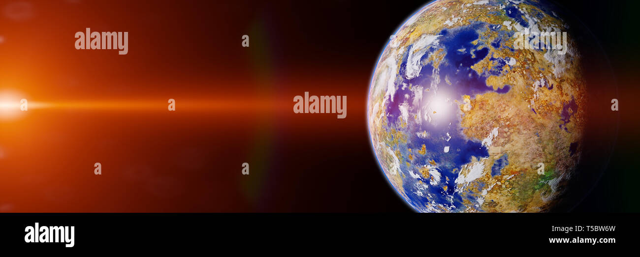 beautiful exoplanet, alien planet, exotic world with surface water (3d ...