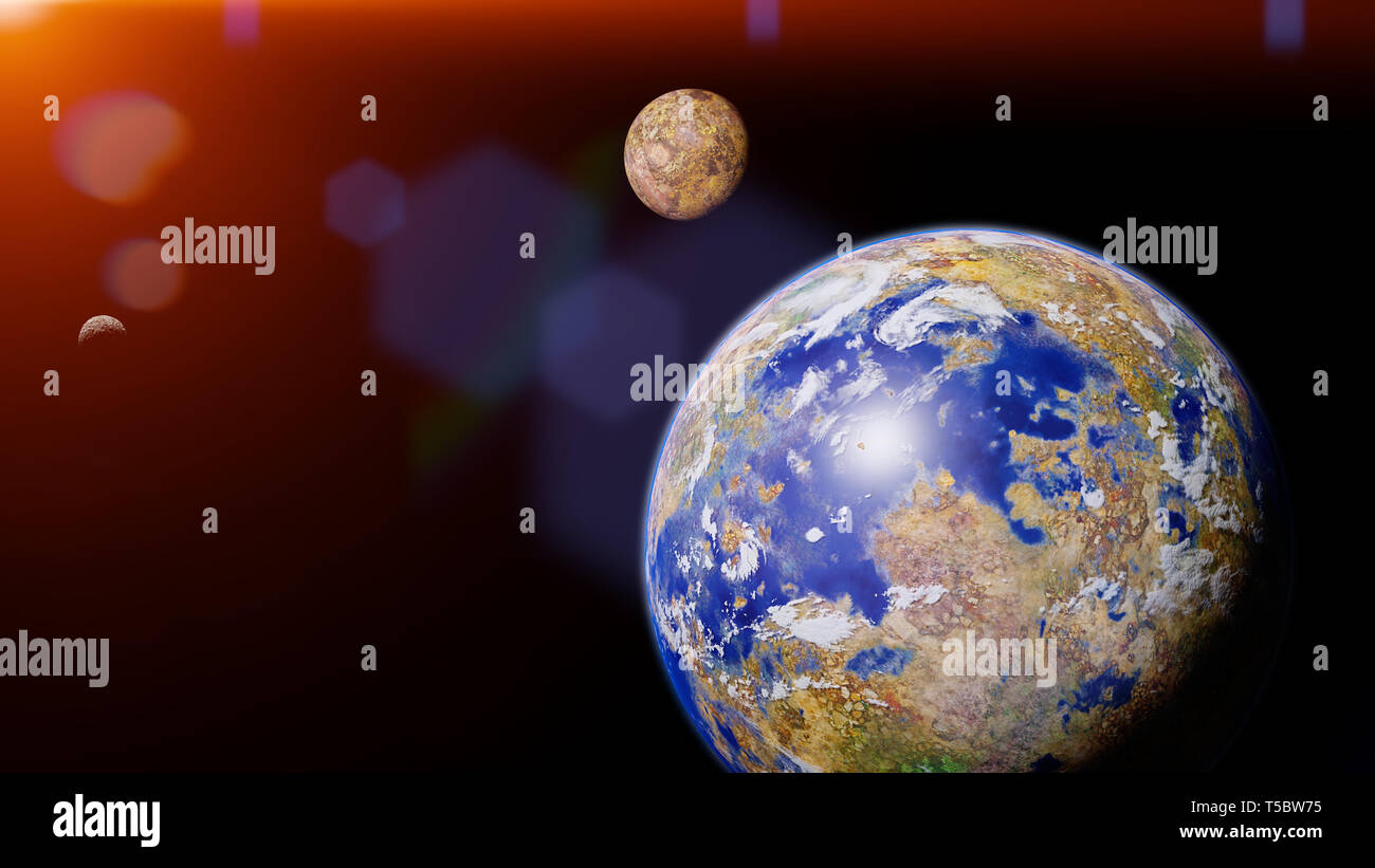 idyllic alien planet, exoplanet with moons (3d space illustration Stock ...