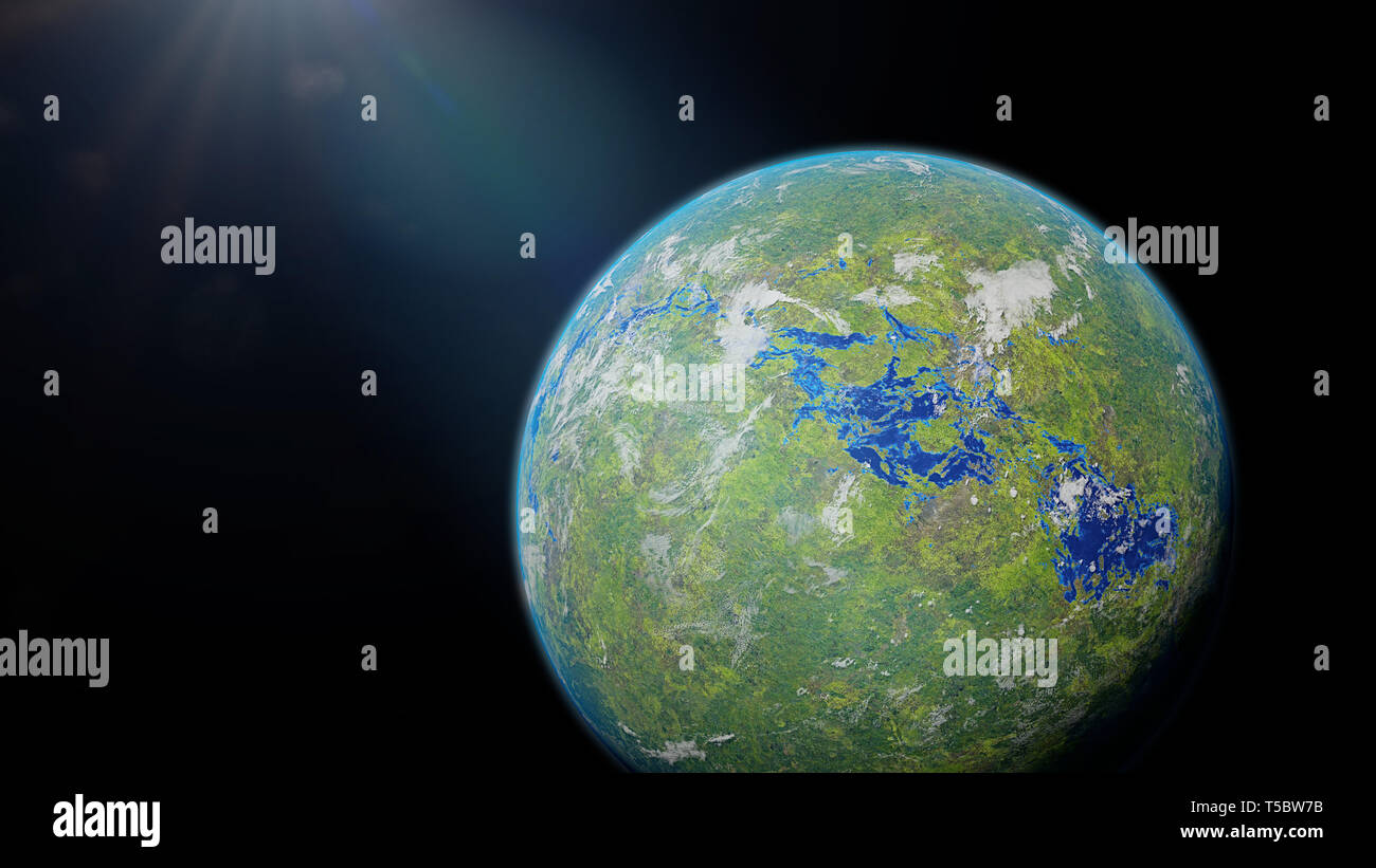 jungle exoplanet, green and biologically active alien planet in a ...