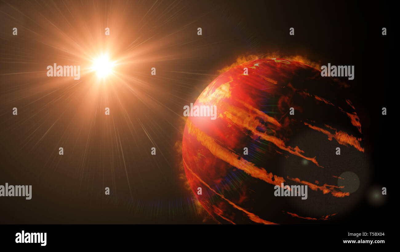 hot Jupiter class exoplanet, gas giant planet lit by an alien sun (3d ...
