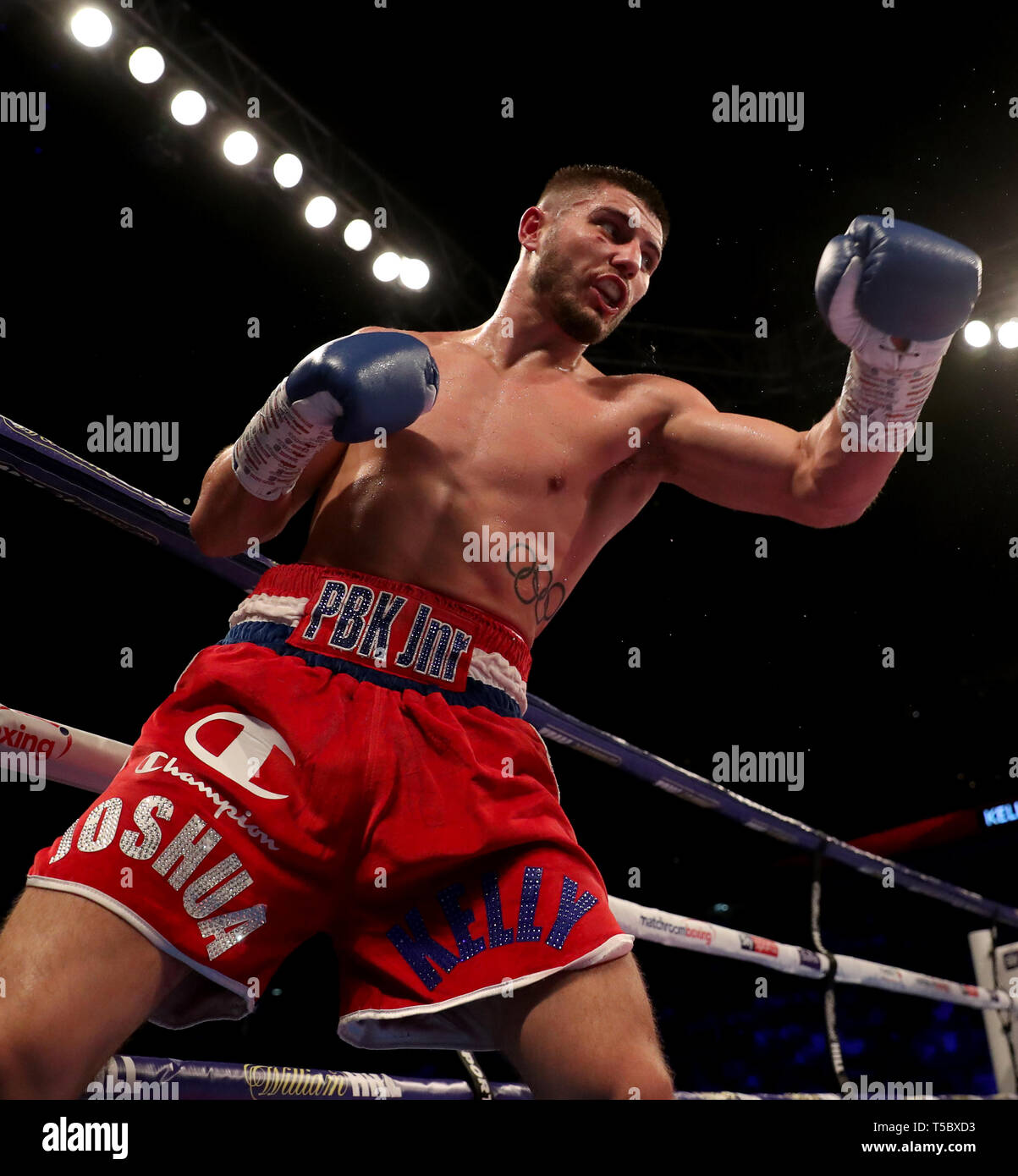 Josh Kelly in action against Prezemyslaw Runowski in the WBA ...