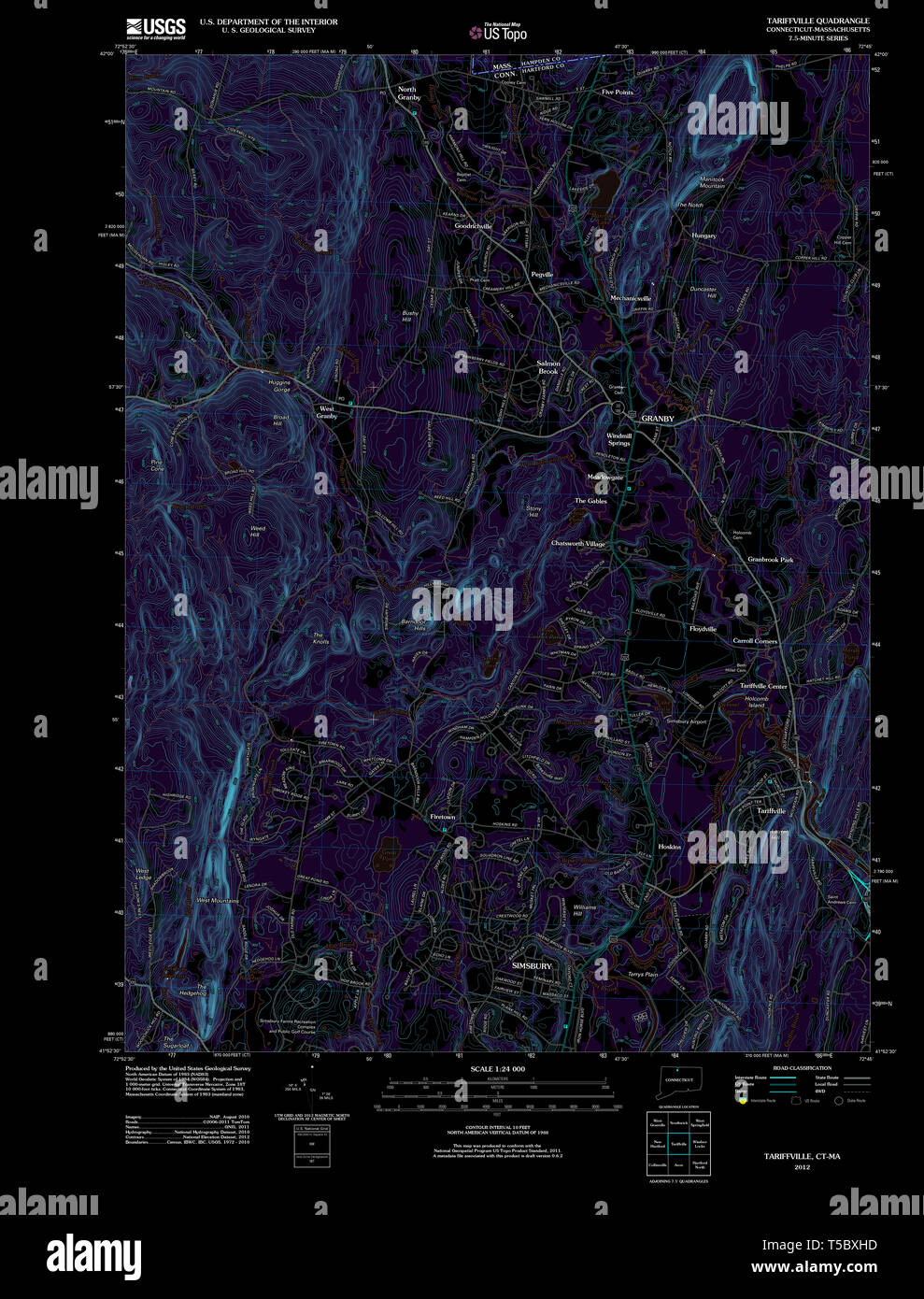 USGS TOPO Map Connecticut CT Tariffville 20120606 TM Inverted ...