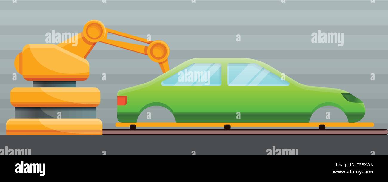 Car factory concept banner. Cartoon illustration of car factory vector ...