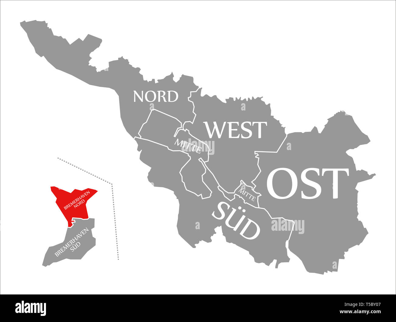 Bremerhaven Nord city district red highlighted in map of Bremen Germany ...