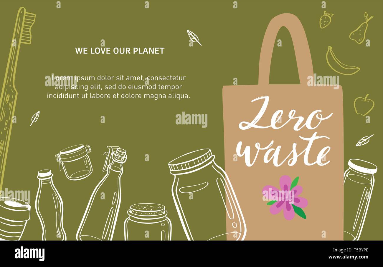 Zero waste and eco friendly lifestyle vector hand drawn background ...
