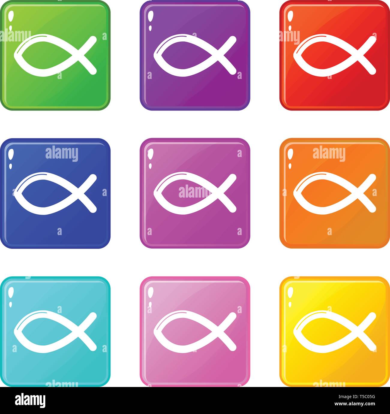 Christian fish symbol icons set 9 color collection Stock Vector Image ...