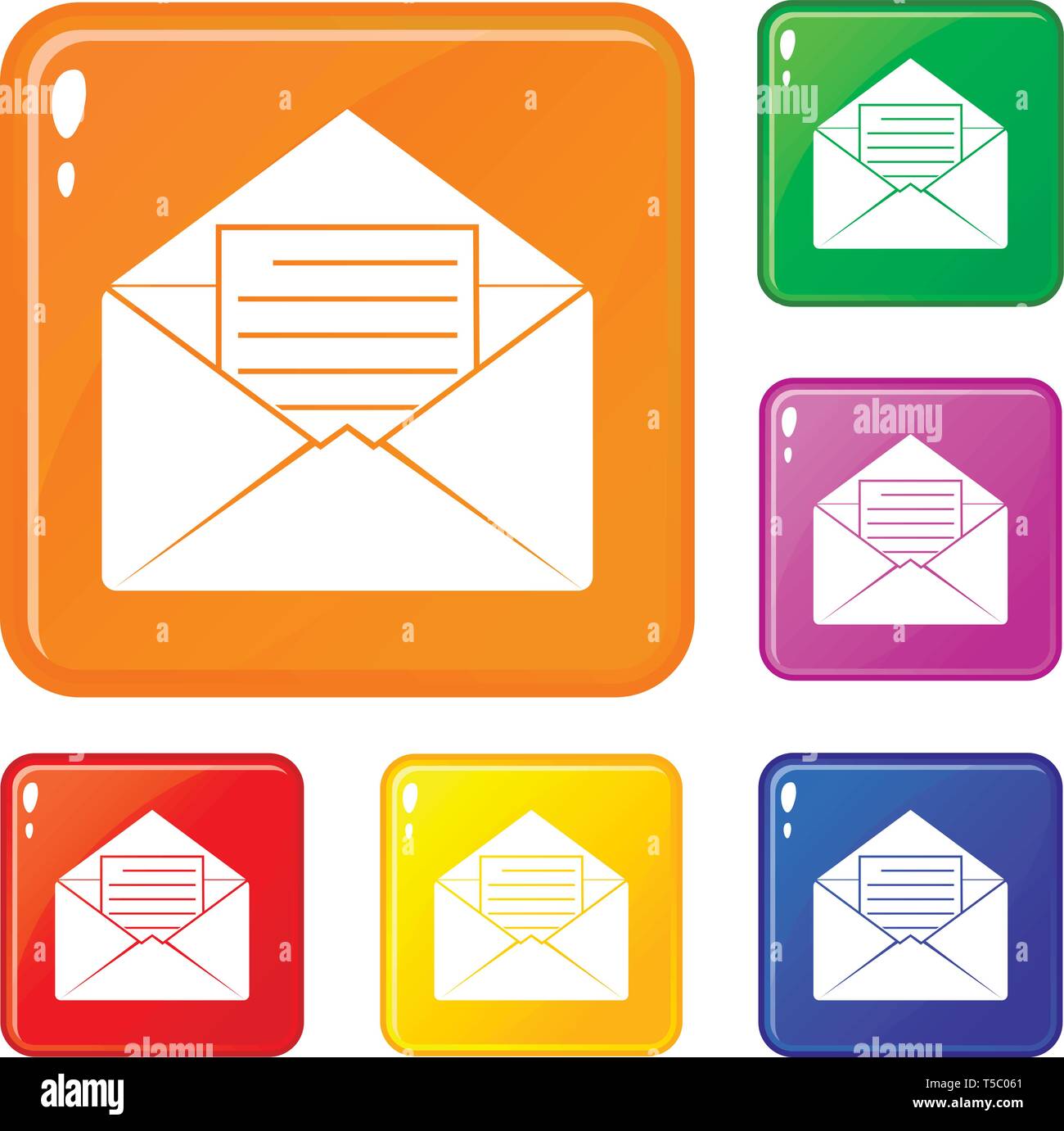 Envelope with sheet of paper icons set vector color Stock Vector Image ...