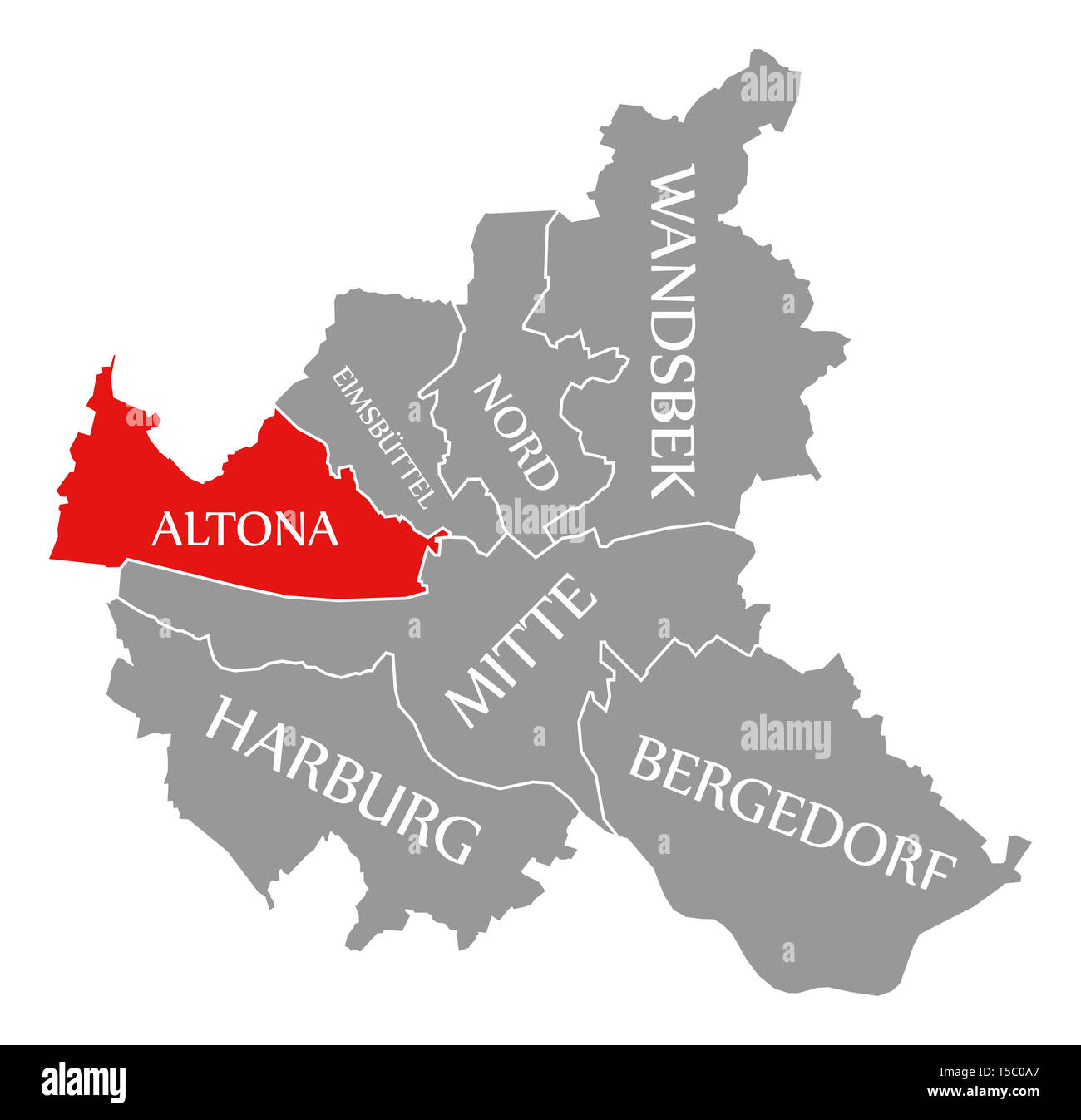 Altona city district red highlighted in map of Hamburg Germany Stock ...