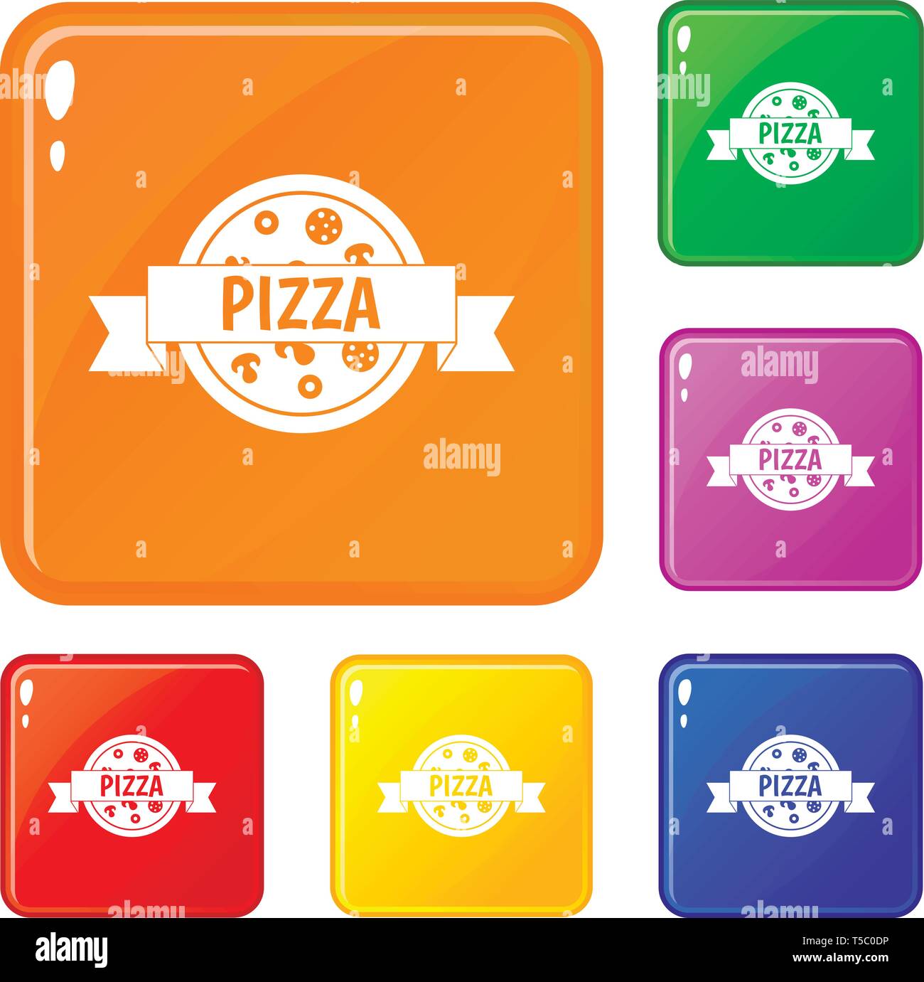 Pizza label with ribbon icons set vector color Stock Vector Image & Art ...