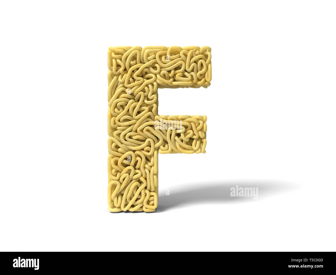noodle in shape of F letter. curly spaghetti for cooking. 3d ...