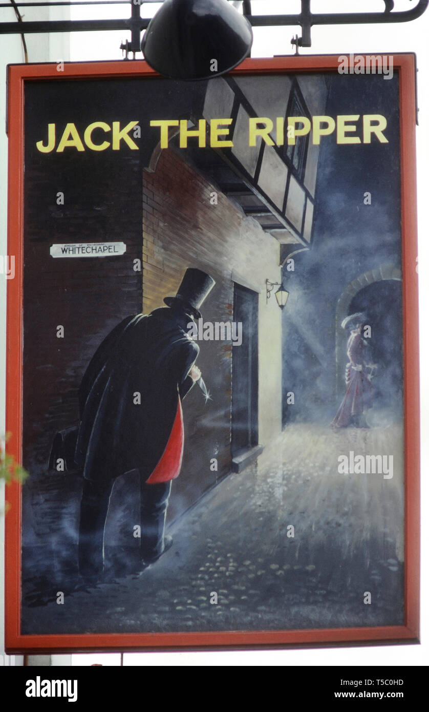 The old Jack the Ripper pub sign in London, England. UK Circa 1980's ...