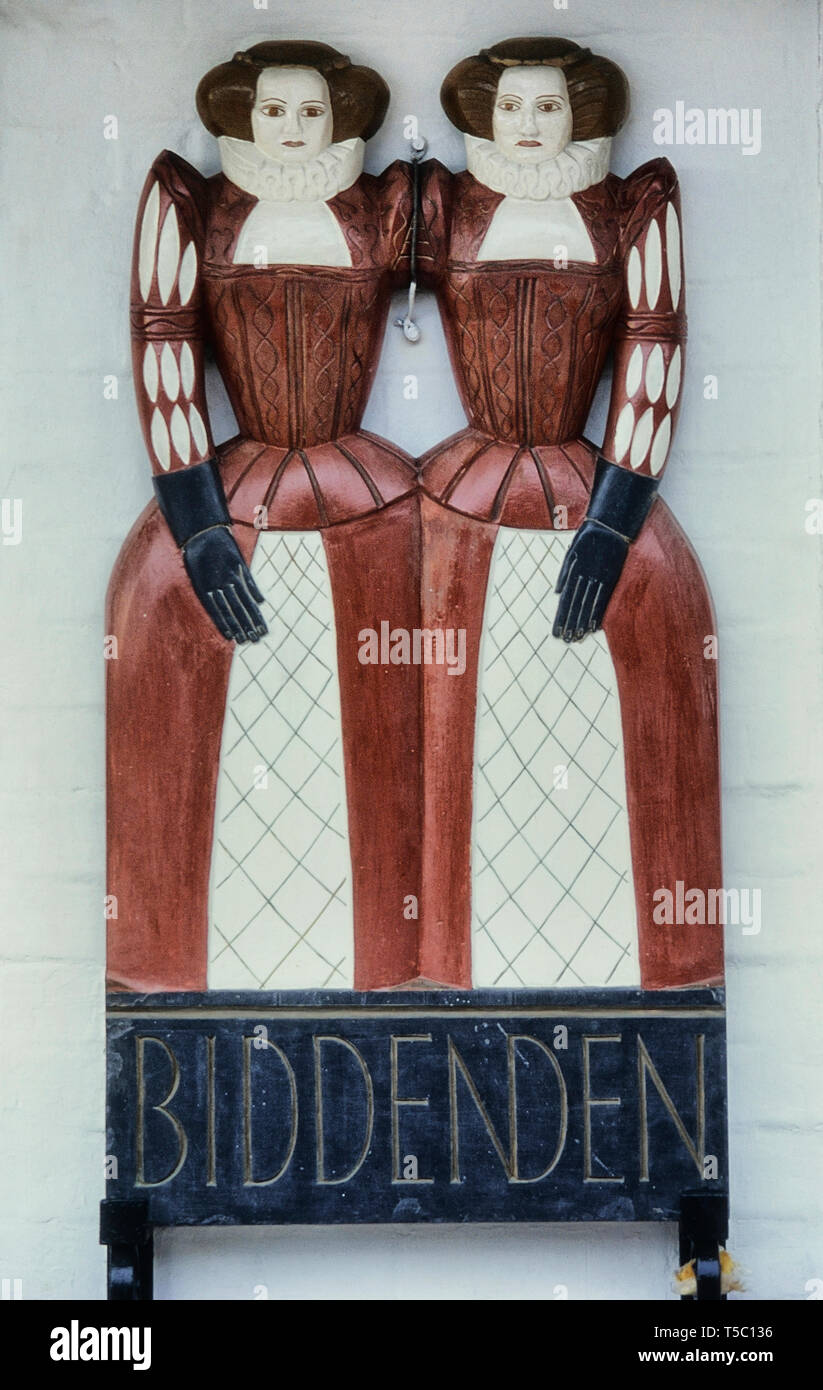The wrought iron sign depicting a set of conjoined twins, the Biddenden ...