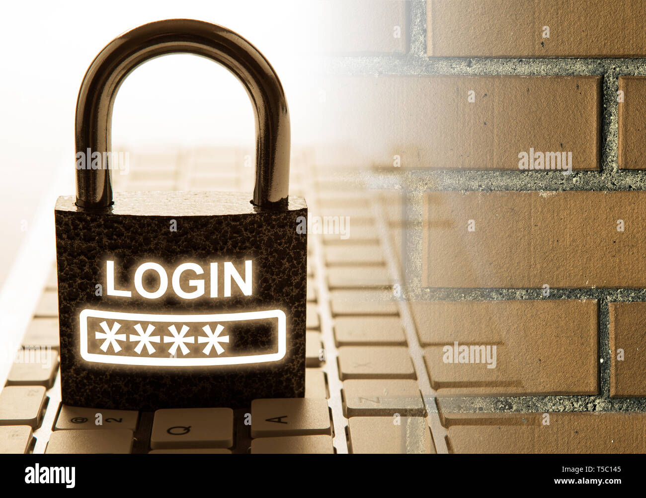 durable padlock with password login on the computer keyboard with brick ...