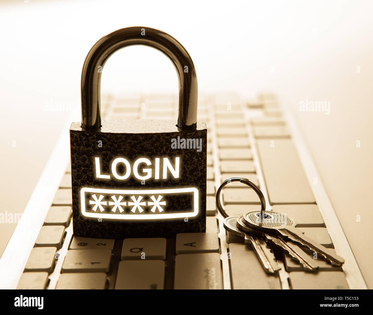 durable padlock with password login on the computer keyboard Stock ...