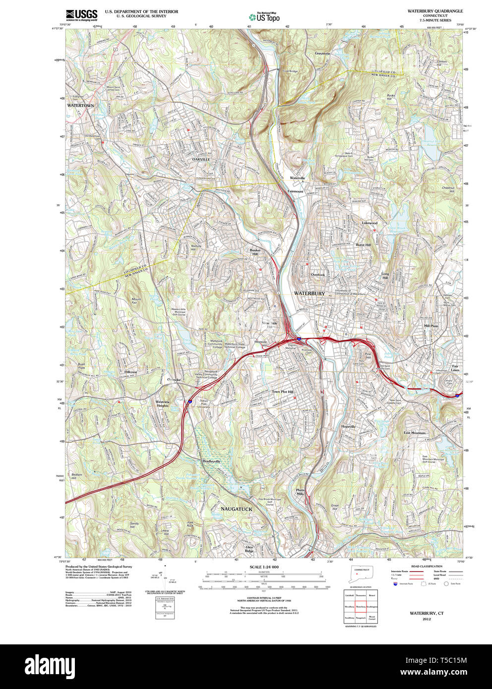 USGS TOPO Map Connecticut CT Waterbury 20120523 TM Restoration Stock ...