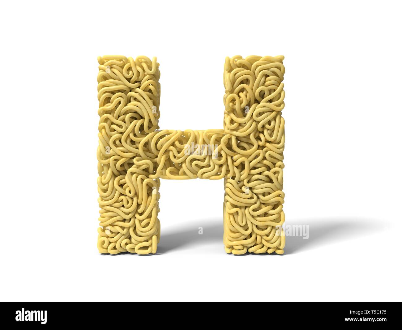 noodle in shape of H letter. curly spaghetti for cooking. 3d ...