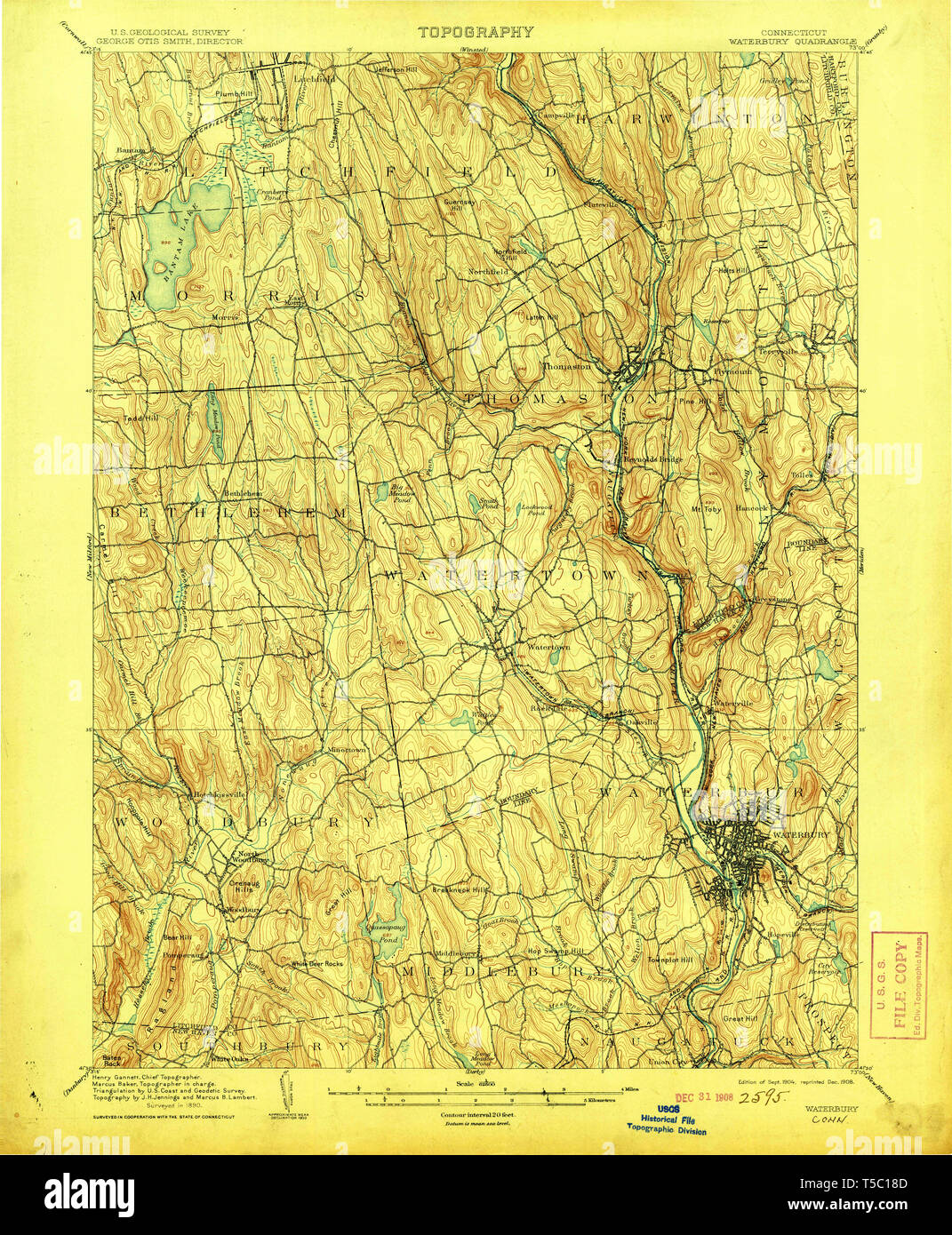 USGS TOPO Map Connecticut CT Waterbury 331188 1904 62500 Restoration ...