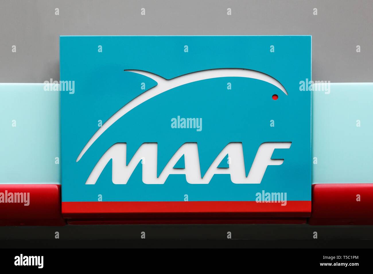 Bourg, France - Avril 7, 2019: MAAF assurances logo on a wall. MAAF ...