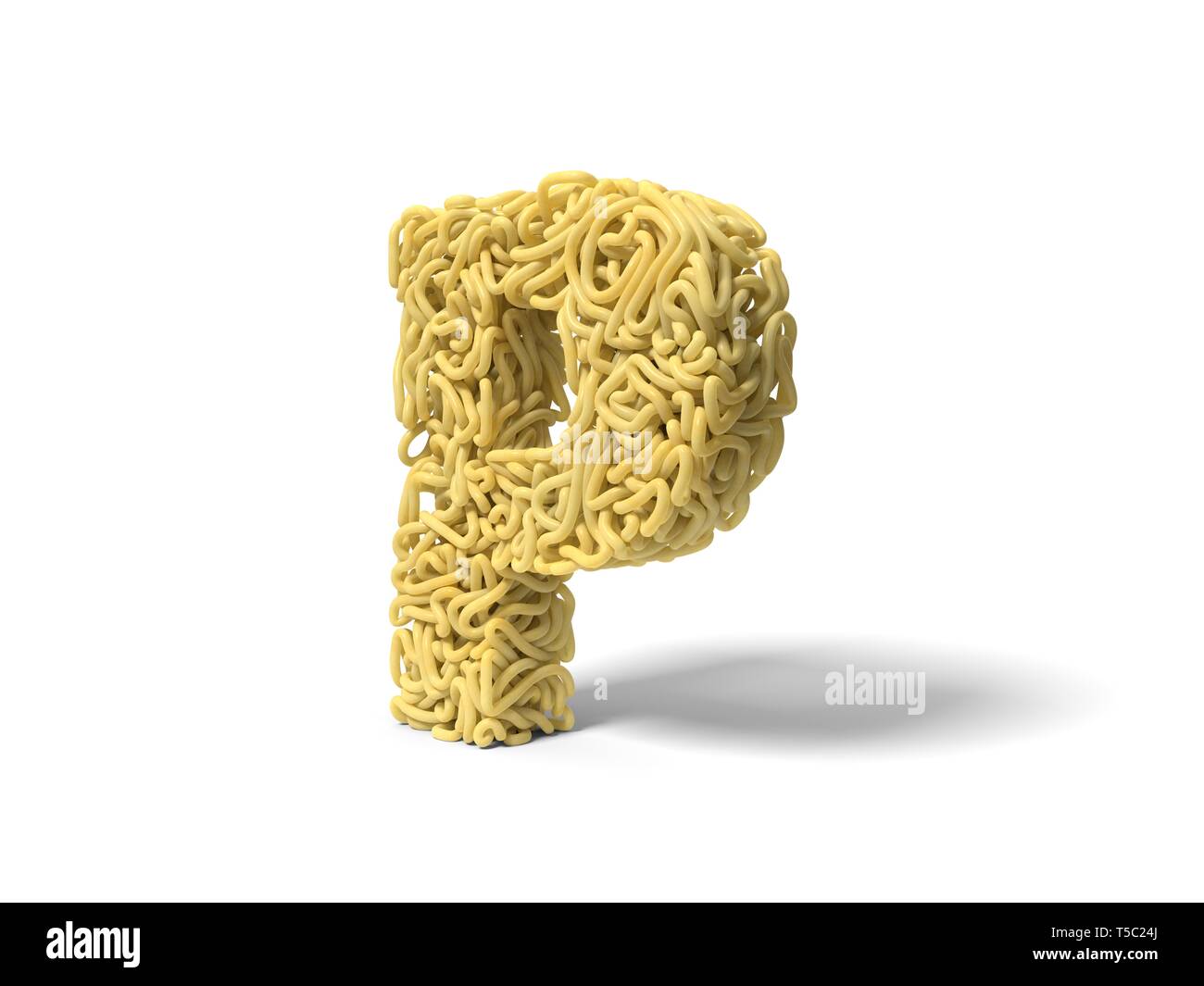 noodle in shape of P letter. curly spaghetti for cooking. 3d ...