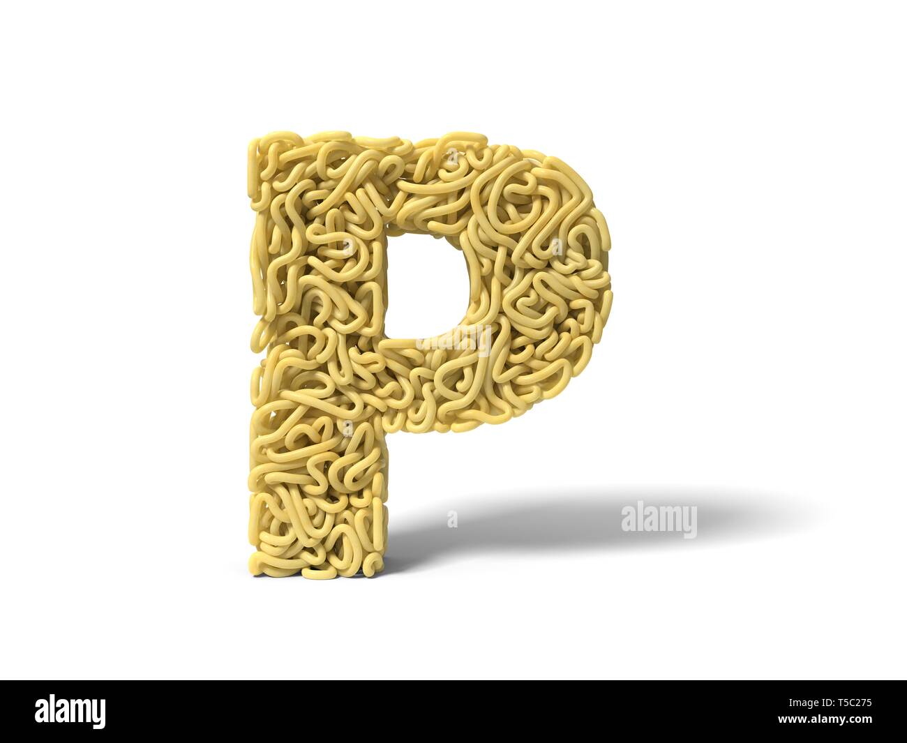 noodle in shape of P letter. curly spaghetti for cooking. 3d ...